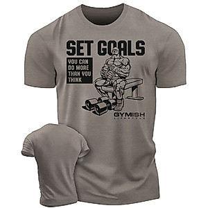 Set Goals Gym Exercise Motivational Workout Lifting T-Shirt for Men (MD, Set Goals Warm Grey)