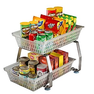 USHARP 2 Tier Clear Organizer with Dividers,Bathroom Organizer Under Sink Rack,Kitchen Pantry Medicine Cabniet Organizer Bins,Multipurpose Slide-Out Storage Container