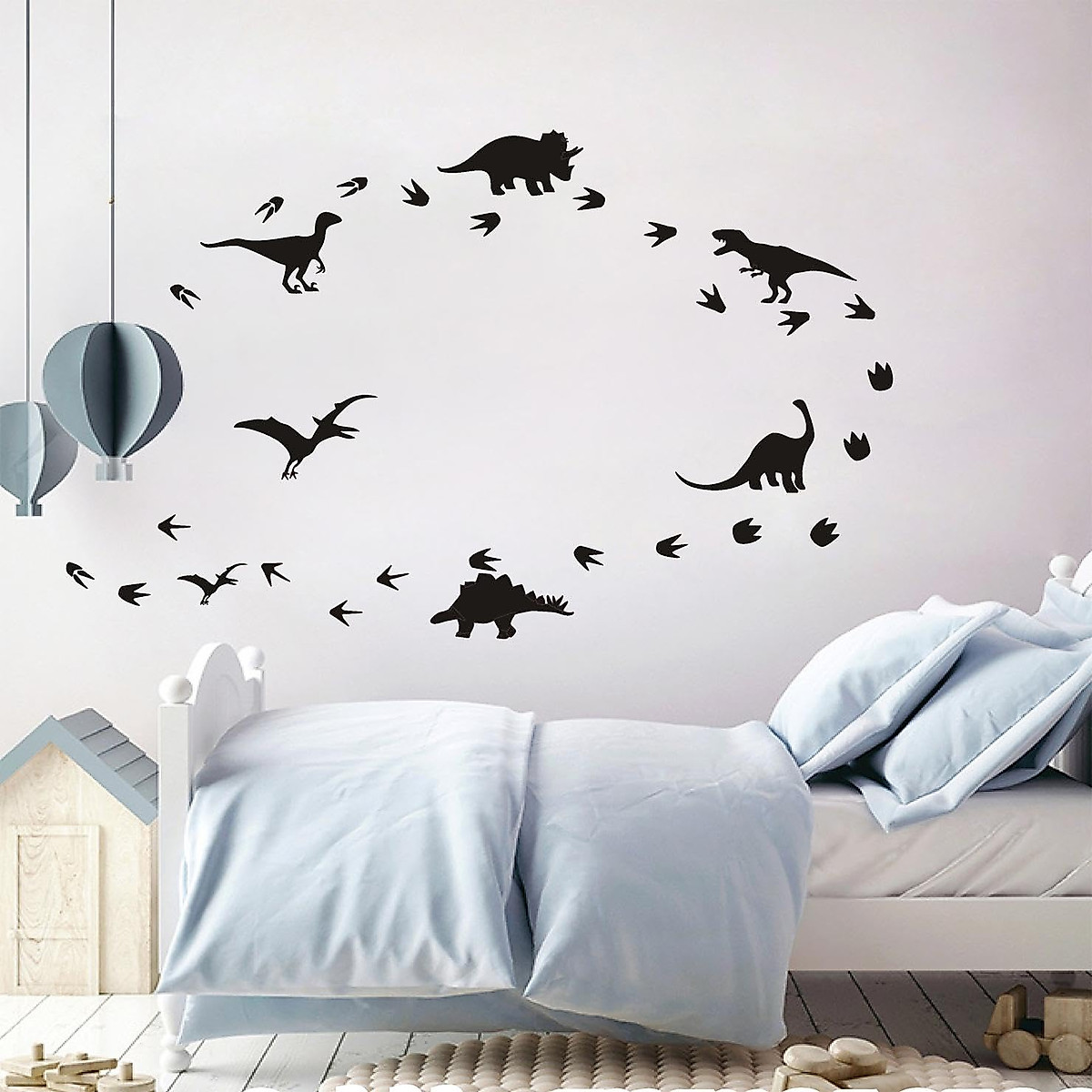 IKEYU Black Dinosaur Wall Stickers Dinosaur Footprints Wall Decor Dino Feet Wall Decals Animals Vinyl Dinosaur Wall Decals for Boys Bedroom Kids Room Nursery