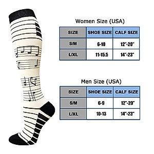 CTHH 7 Pairs Compression Socks for Women & Men Circulation Support Knee High Socks (08 White/Black/Grey/Piano, Small-Medium)