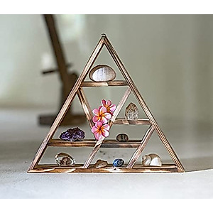 Triangle Crystals and Healing Stones Display Floating Shelf, Large 17" Rustic Wood Wall Shelf or Tabletop Home Decor for Bedroom, Bathroom, Living Room, Office, Meditation, Altar, Storage Shelf