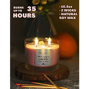 Impressive Natural Soy Rose& Freesia Candles for Home Scented, Medium Jar Candles, Candles Gift , 10.5oz 35Hour Burn Time 2-Wicks, Pink