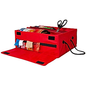 [Ribbons Storage Box] - Holds Ribbon Rolls Size Small Through Extra Large | Ribbon Dispenser for Each Spool | Gift Wrap Accessories Pouch to Hold Scissors, Bows, Tape, and More (Red)