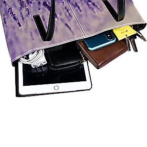 Beautiful Provence Lavender Pattern Leather Tote Shoulder Bag for Women Satchel Handbag