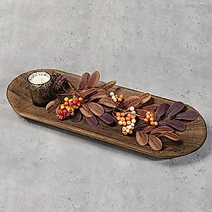 JJUUYOU Large Wooden Bowls for Decor Antique Brown Vintage, Long Carved Oval Farmhouse Kitchen Counter Fruit Bowl, Decorative Dough Bowls for Centerpiece Wood Bowl L17 X W6 X H1 inch