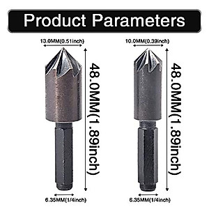 HOHXEN 1/4'' Hex Shank HSS 7 Flute Woodworking Countersink Drill Bit Set 82 Degree Chamfer Countersink Bit Carpentry Reamer 10mm/13mm