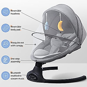 Baby Swing for Infants | Electric Bouncer for Babies,Portable Swing for Baby Boy Girl,Remote Control Indoor Baby Rocker with 5 Sway Speeds,3 Seat Positions,10 Music and Bluetooth