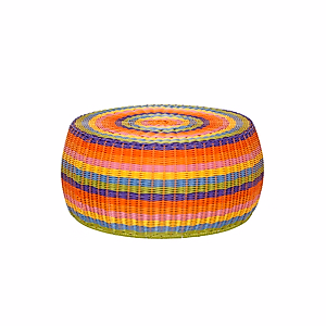 Household Essentials Handwoven Resin Storage Stool Ottoman, Multicolor