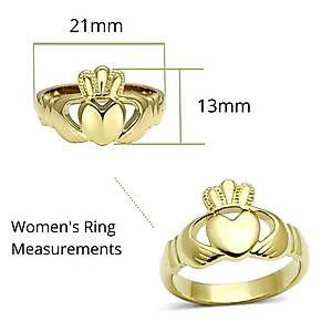 Eternal Sparkles Women's Claddagh Celtic Irish Fashion Comfort Statement Love Ring in 14K Gold Plated Stainless Steel