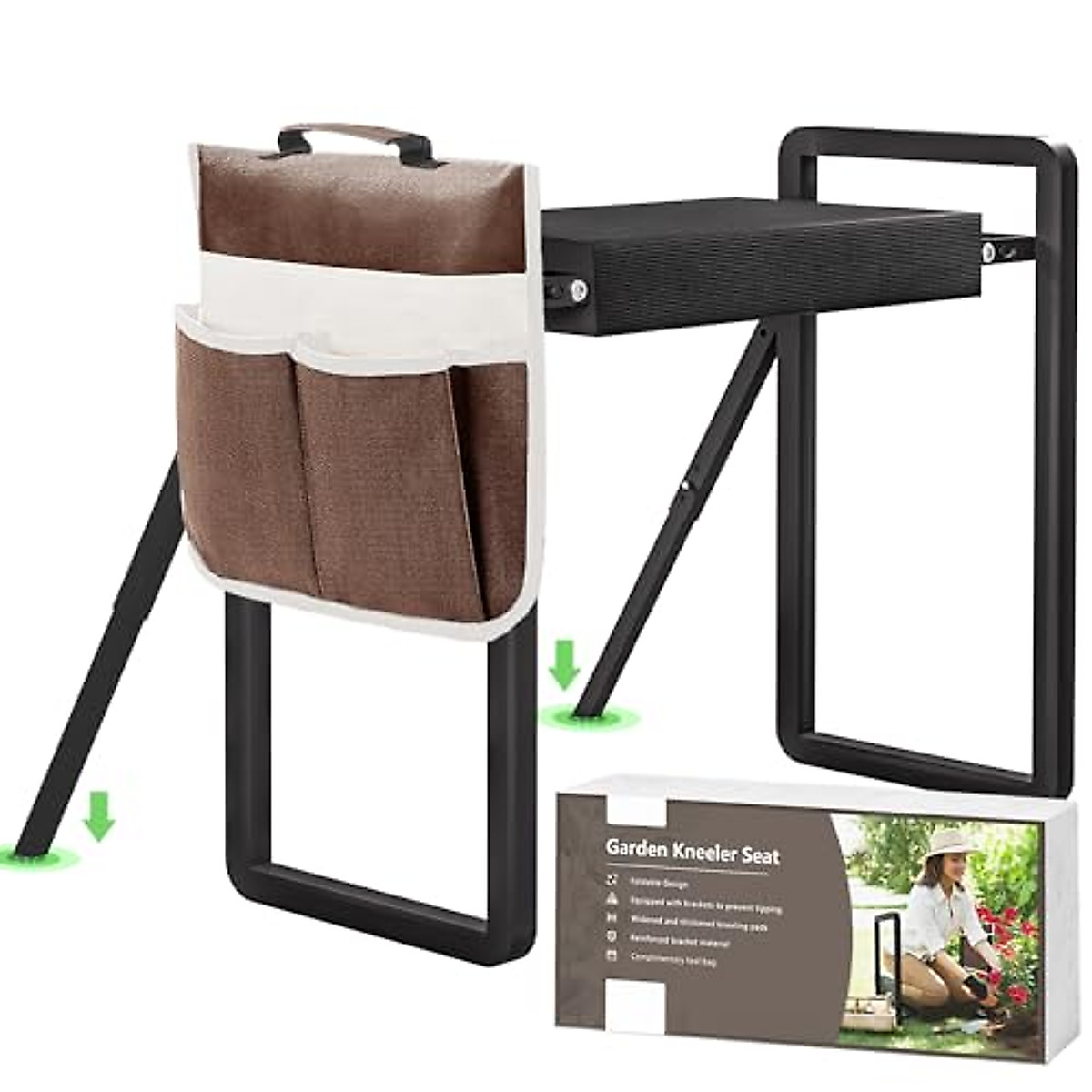 Onadak Anti-Tipping Garden Kneeler and Seat,Foldable Garden Stool Heavy Duty Gardening Bench,Garden Kneelers for Seniors,Great Gardening Gifts for Women and Men, Bench Comes with Tool Pouch,Black