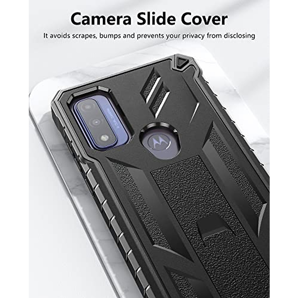 for Motorola Moto G Pure Case: Military Drop Proof Protection Rugged Protective Heavy Duty Shockproof TPU Grade Matte Textured Bumper Design Armor Phone Cover with Kickstand - Black