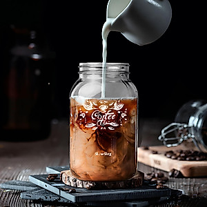 Slow Slog Cold Brew Coffee Maker, 32oz Cold Brew Mason Jar Pitcher with Lid, Iced Coffee Maker, Cold Brew Pitcher with Stainless Steel Filter for Iced Tea, Sun Tea, Leak Proof