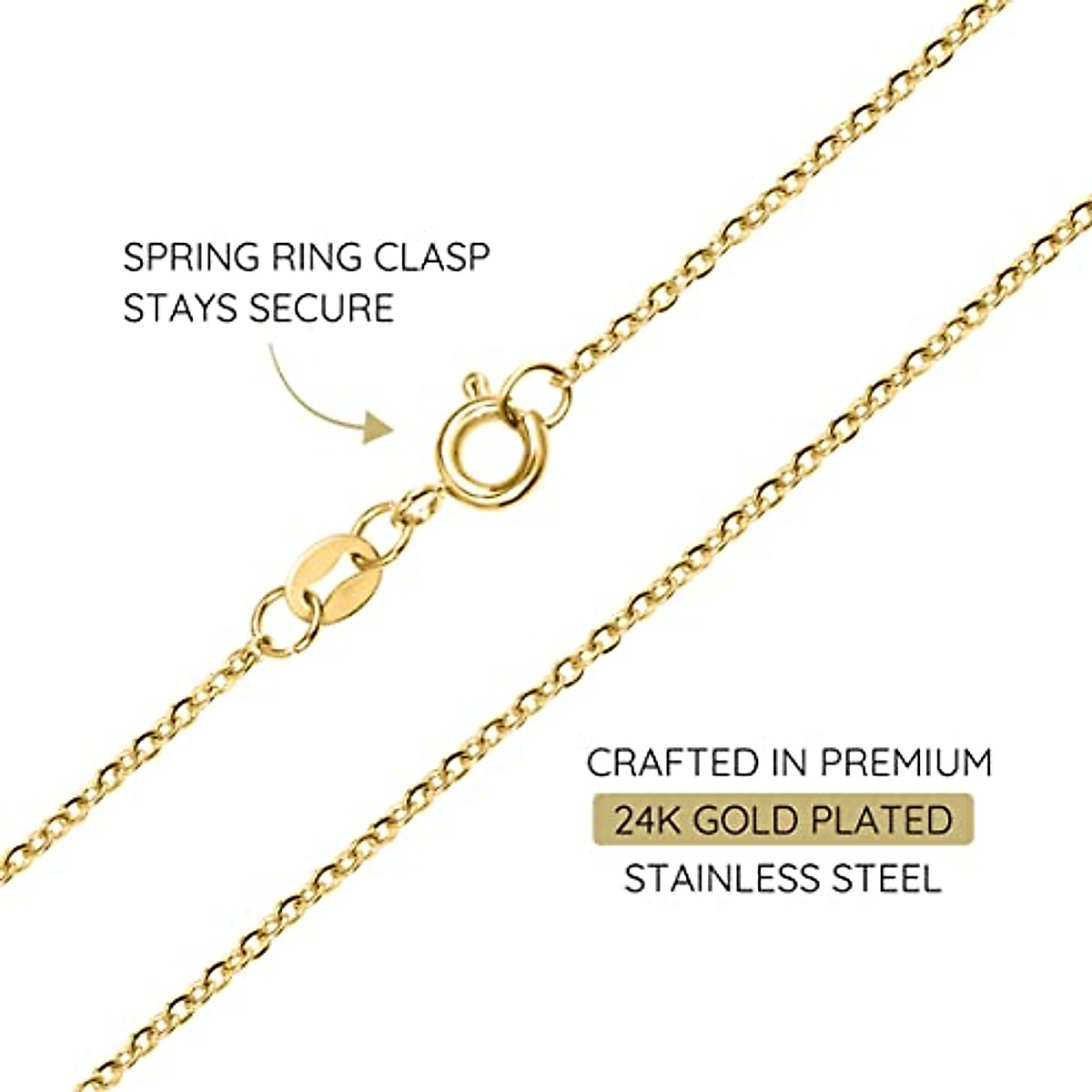 KISPER 24k Gold Cable Link Chain Necklace – Thin, Dainty, Gold Plated Stainless Steel Jewelry for Women & Men with Spring Ring Clasp, 30”