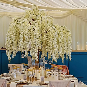 24 Pack Wisteria Artificial Hanging Flowers 3.6 Ft White Fake Silk Flower Vines Rattan Garland Long String Wisteria String Home Garden Wall Decoration Outdoor Wedding Party Ceremony Arch Floral Decor