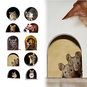 10pcs 3D Mouse Hole Wall Decals Peel and Stick,Decorative Wall Stickers, Fun Animal Stickers for Children- Kids Room Bedroom House Nursery Classroom Decor