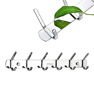 MASS DYNAMIC Wall Mounted Coat Hooks – Stainless Steel Clothes Hooks for Wall, 6 Dual Hooks Hanger for Hat, Kitchen Utensils, Bathroom and Other Tools