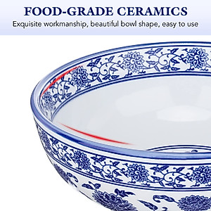 Kichvoe 6.8 * 2.6Inch Blue And White Porcelain Bowls Ceramic Asian Noodle Bowls Soup Bowls Chinese Rice Bowl For Home Restaurant
