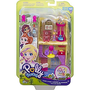 Polly Pocket Pollyville Candy Store with 4 Floors of Fun, Micro Polly & Lila Dolls, 1 Sticker Sheet and 5 Micro Accessories