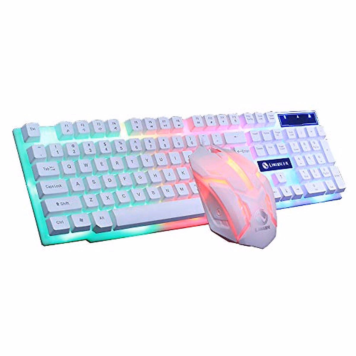 SUImeito Gaming Keyboard GT300 Colorful LED Illuminated Backlit USB Wired PC Rainbow Gaming Keyboard Mouse Set (White)