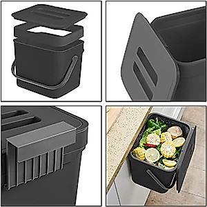 Kitchen Trash Can with Lid, LALASTAR Wall-Mounted Under Sink Small Garbage Can for Kitchen, Bathroom, Compost Bin Countertop, Cabinet Trash Can Hanging, 1.8 Gallon, (Black, 7L)
