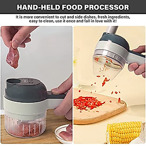 Arigold 3SPEEDS 4 in 1 Vegetable Chopper: Cordless Mini Chopper, cabbage Dicer, meat grinder, Vegetable cutter. Comes with Egg and Cream Beater - Vegetable Slicer Dicer, home & kitchen. (Grey)