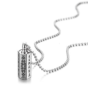 COOLSTEELANDBEYOND Steel Cylinder Pill Box Memorial Holder Stash Locket Hexagon Pendant Necklace, Screw Head, Tibetan