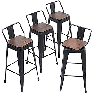 Andeworld 24 Inch Swivel Bar Stools Set of 4 Counter Height Stools Industrial Metal Barstools (24 inch, Black)