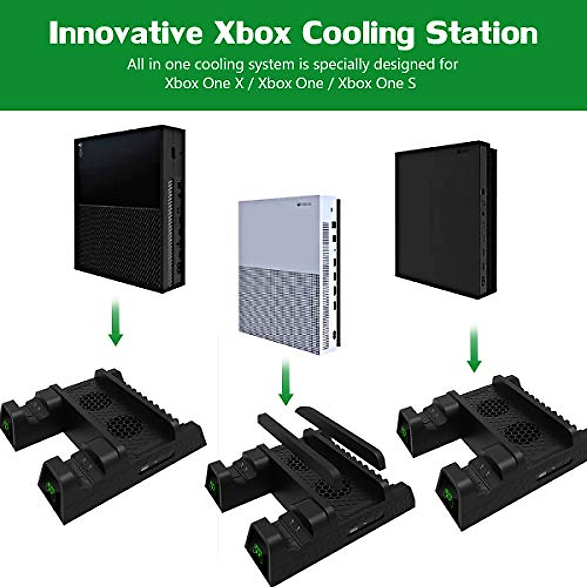 Cooling Stand for Xbox One/One S/One X, CTPOWER Vertical Charging Station with 2 Pack 600mAh Batteries, Games Storage, Dual Controller Charging Station
