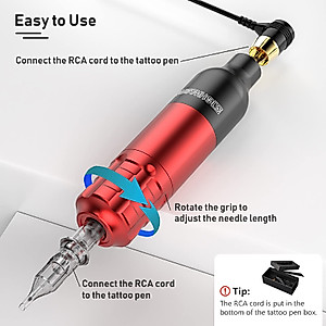 Tattoo Kit Wormhole Tattoo Machine Kit Tattoo Gun with 10 Inks 20 Cartridge Needles, Power Supply Tattoo Machine for Tattoo Artists and Beginners WTK141 Red