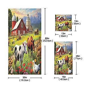 Flradish Farm Animals Towels 3 Pack Bath Towels for Bathroom Set Soft Cotton Highly Absorbent Lightweight & Quickdry Towel Set 1 Bath Towel,1 Hand Towel,1 Washclothe