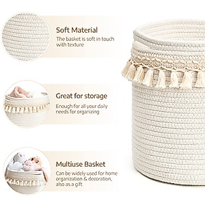 Mkono Macrame Decorative Cotton Rope Basket Boho Nursery Decor Small Cute Woven Tassel Closet Storage Bins Organizer for Baby Toys,Magazines, Potted Plants Cover,Living Room,Bedroom, 11"x11"