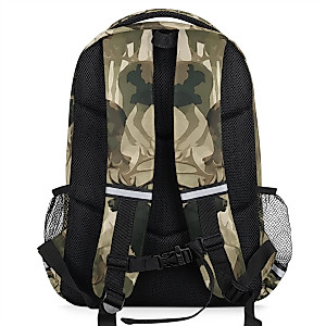 Funky Qiu Military Camo Camouflage Deer Backpack for Men Women Lightweight Laptop College School Bookbag Casual Daypack for Travel Hiking Camping with Reflective Strip