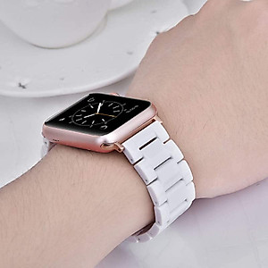 V-MORO Resin Band Compatible with Apple Watch Bands Series 8/7 41mm 40mm 38mm iWatch 6/5/4/3/2/1/SE with Stainless Steel Buckle Replacement Wristband Strap Women Men(White-tone, 38mm/40mm/41mm)