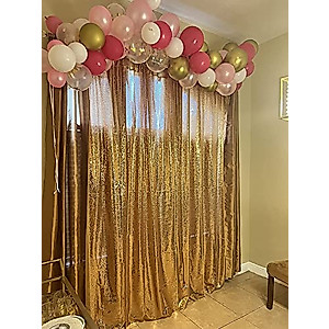 WISPET Gold Sequin Backdrop Curtains 2 Panels 4FTx8FT Glitter Gold Photo Backdrop Drapes Party Wedding Baby Shower Curtain Sparkle Photography Background