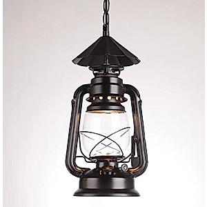 Retro Lanterne Pendant Lighting Metal Glass Shade Kerosene Ceiling Light Pendant Lamp,Matt Black Finish