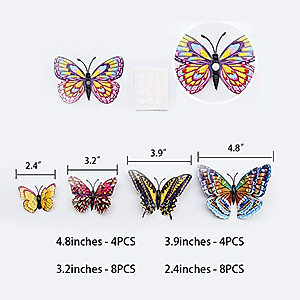 Somotersea 24PCS Luminous 3D Butterfly Wall Decals Removable Butterfly Decor for Girls Stickers Kids Bedroom and Room Decoration Art Mural Double Wings