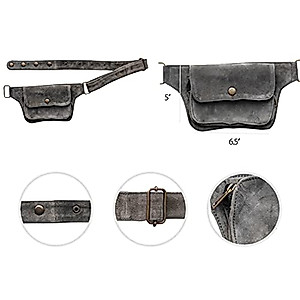 Unisex Leather Festival Belt,Suede, 2 pocket,ren fair, playa wear, travel belt, festival belt, hip bag, belt bag for sports hiking travel bicycling, party purse, Grey, Adjustable 26″ to 42″ around