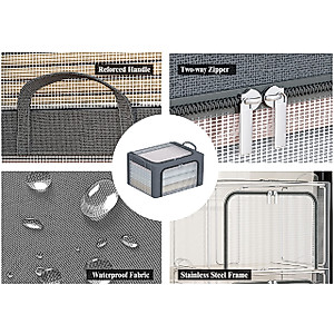 AARAINBOW Closet Clothes Organizer 4 Pcs, Stackable Storage Bins with Clear Window & Handles Steel Frame Storage Boxes with Lids Foldable Storage Container for Clothes Toys, 24L (2 Gray 2 blue)