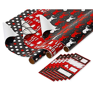 American Greetings 225 sq. ft. Christmas Wrapping Paper Set with Cut Lines, Santa, Stripes, Reindeer, Polka Dots and Snowmen (9 Rolls 30 in. x 10 ft., 60 Gift Tags)