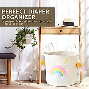 INough Woven Storage Baskets for Kids, Cotton Rope Toy Baskets with Handles Large Rainbow Storage Bins Dog Toys Organizer Solution for Office, Bedroom, Closet, Laundry (Rainbow)