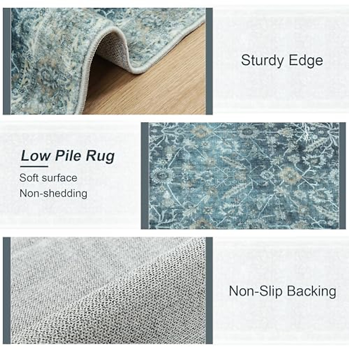 Nailttos Living Room Rug 8x10, Non Slip Distressed Retro Floral Blue Bedroom Rug, Low Pile Non-Shedding Living Room Carpet Large Rugs for Living Room Dining Room Farmhouse Office