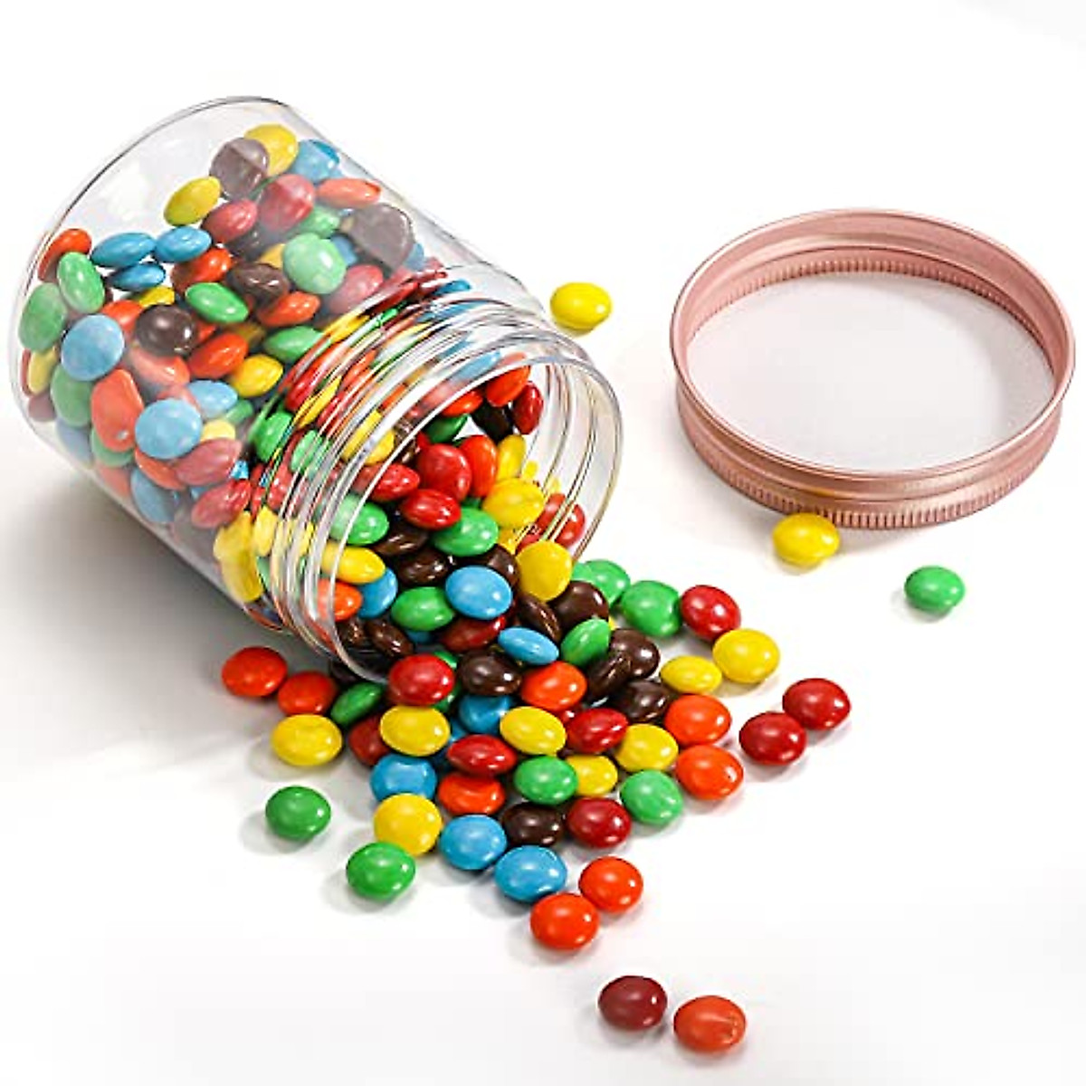 Fasmov 30 Pack 5 Ounce Clear Plastic Jars Containers with Rose Gold Lids, Round Empty Plastic Slime Storage Containers for Kitchen & Household Storage - BPA Free