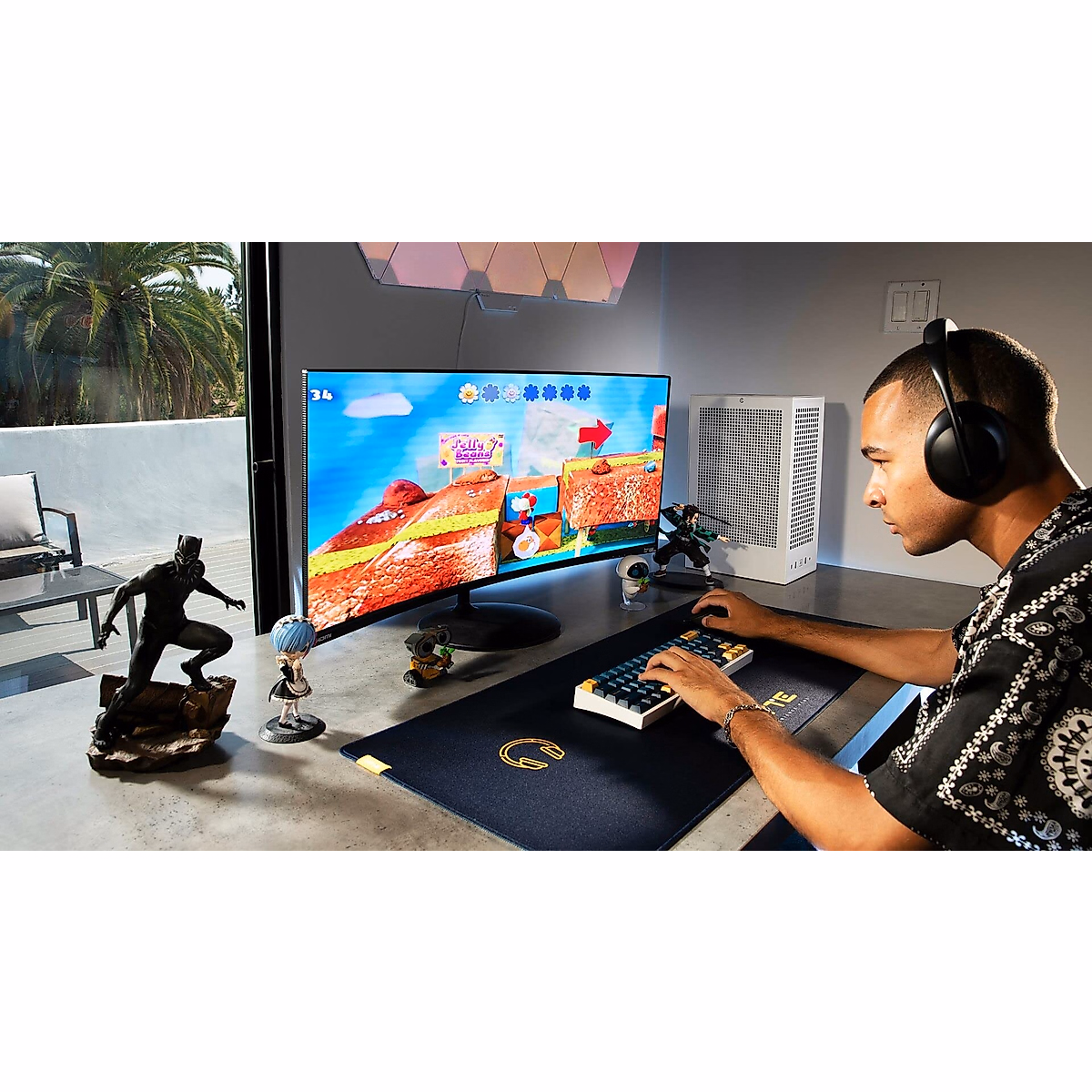 HYTE DP900 Gaming Desk Pad Ultra Premium Luxurious Fabric with Silky Smooth Glide - Midnight Blue & Honey Yellow, Perfect for Gamers 900 x 400mm [ 35.4 x 15.7 in] , MOU-HYTE-001