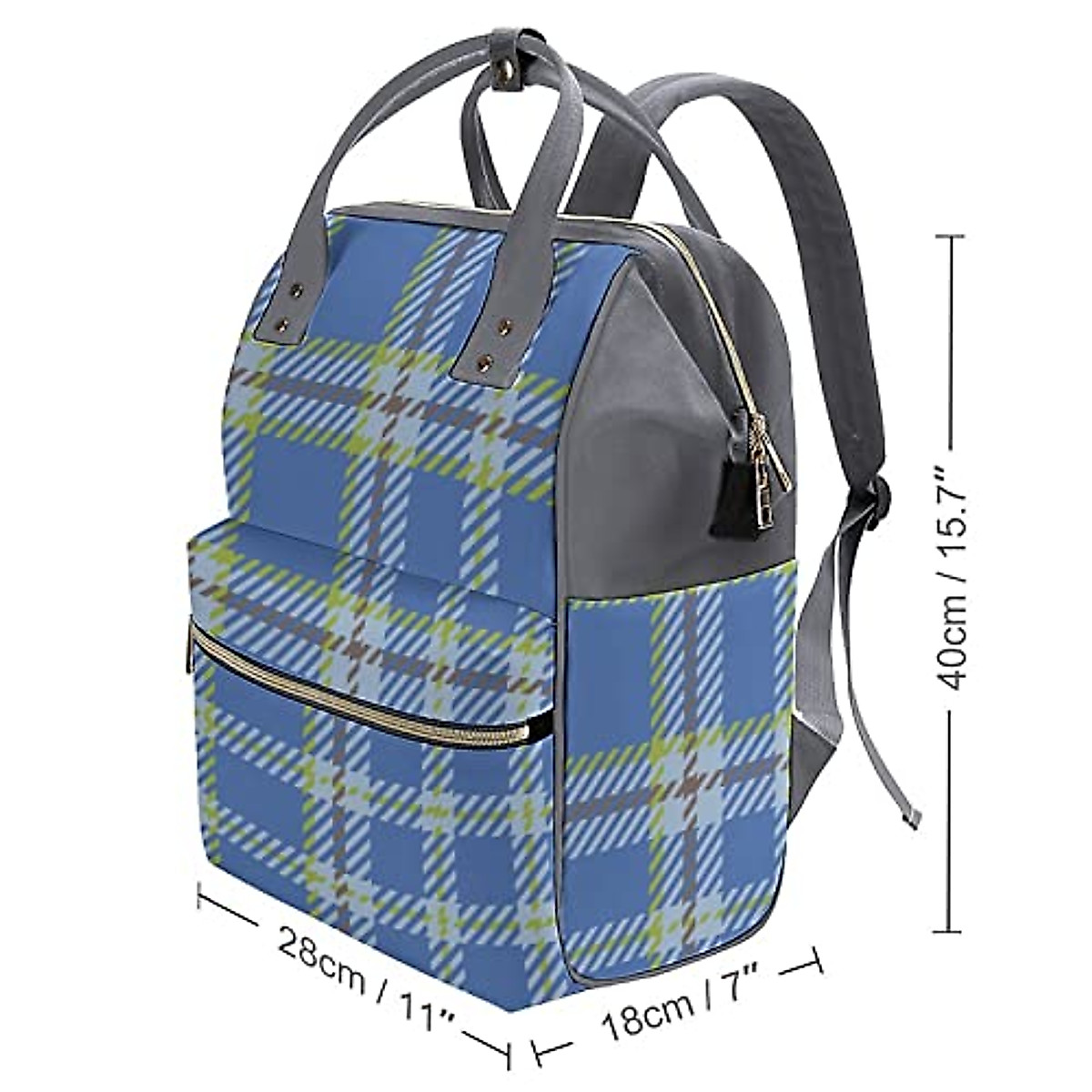 Blue Tartan Buffalo Plaid Diaper Bag Backpack Large Capacity Mommy Bags Multifunction Nappy Bag Travel Back Pack Gray-Style
