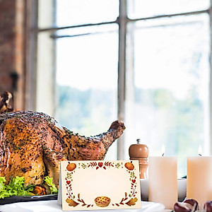 Fall Thanksgiving Table Place Cards, Orange Pumpkin Blank Seating Place Card for Table, 25 Pack Buffet Food Tent Labels, Double Design Name Cards, Thanksgiving Day Party Decorations(02)