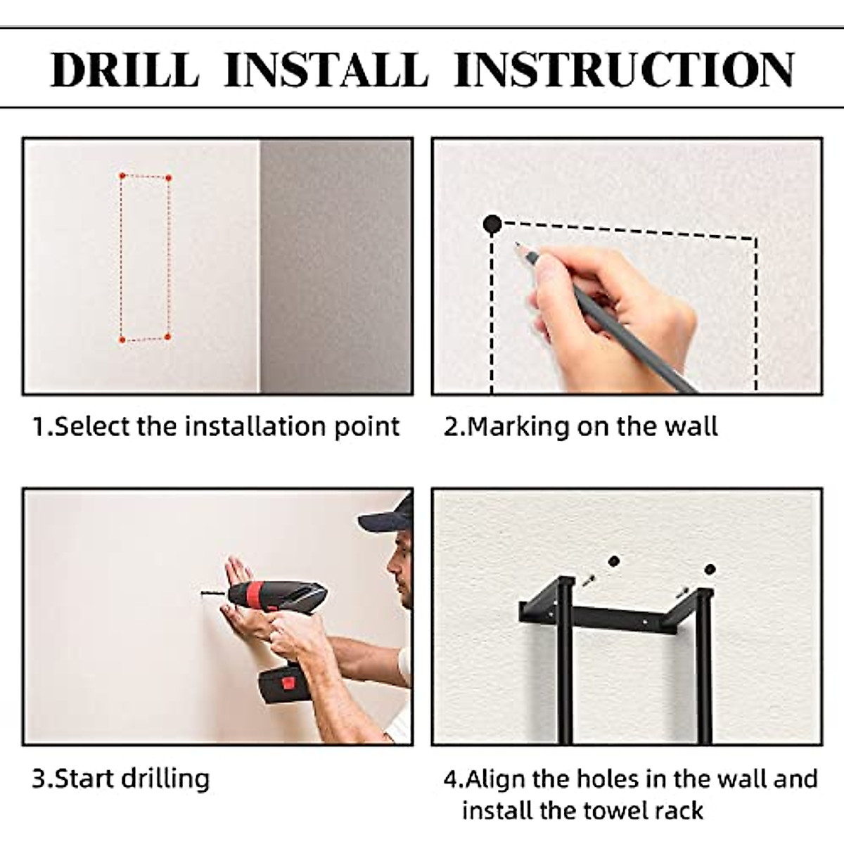 Kasxerku Towel Racks for Bathroom Wall Mounted, Stainless Steel Bath Towel Holder Wall Towel Rack for Rolled Towels, Modern Small Space Bathroom Towel Storage, Frosted Black Bathroom Organizer