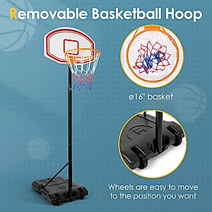 Portable Basketball Hoop, Adjustable Height, 28 inches Backboard Free Standing System w/Wheels Outdoor Indoor Basketball Training for Teenager, Black