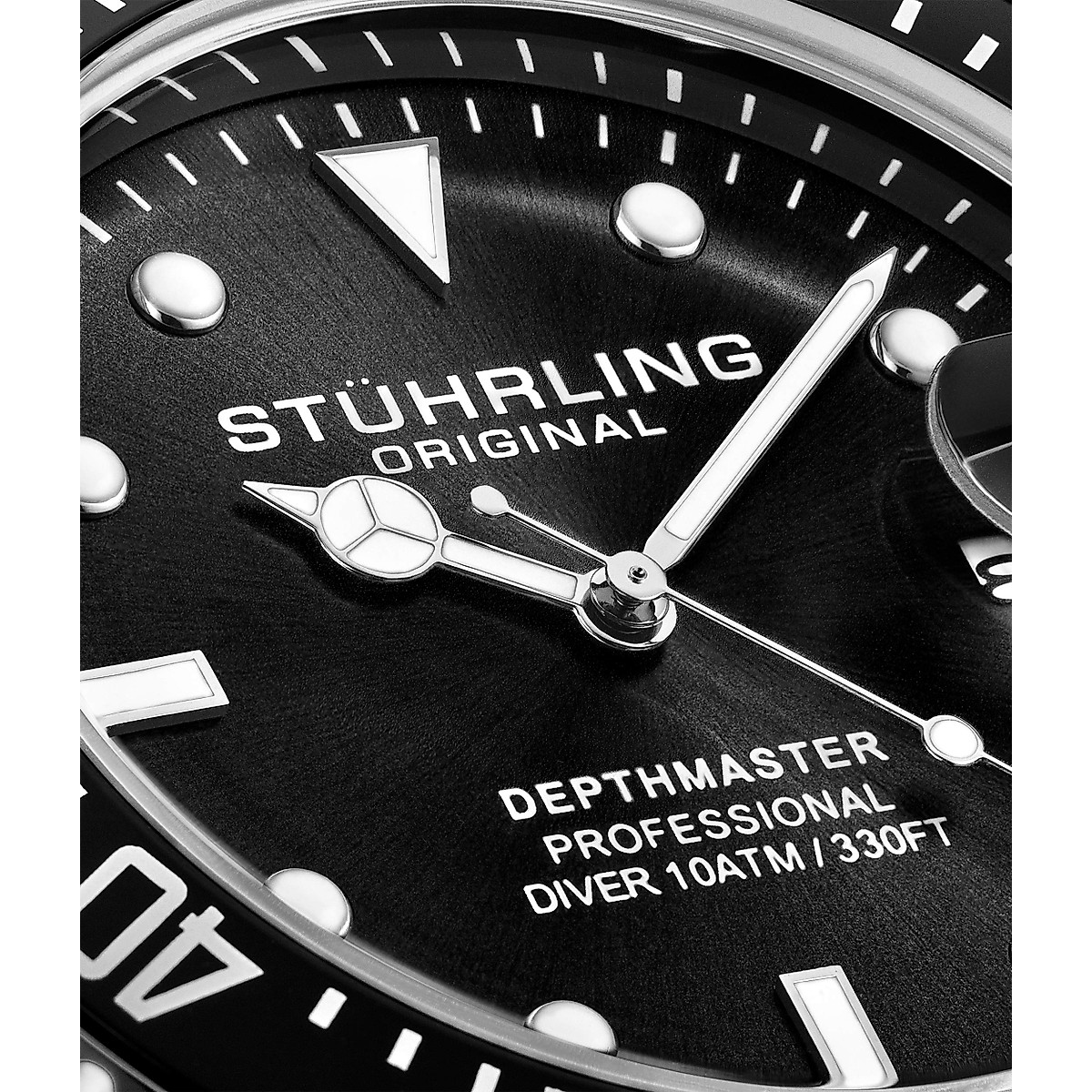 Stuhrling Original Men's Watch Dive Watch Silver 42 MM Case with Screw Down Crown Rubber Strap Water Resistant to 330 FT (Black)