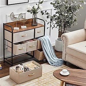 ZSEDP 7 Drawer Non-Woven Fabric Organizer Cabinet for Living Room Storage Tower for Hallway Entryway Closets Wood Top Handle (Color : Black)