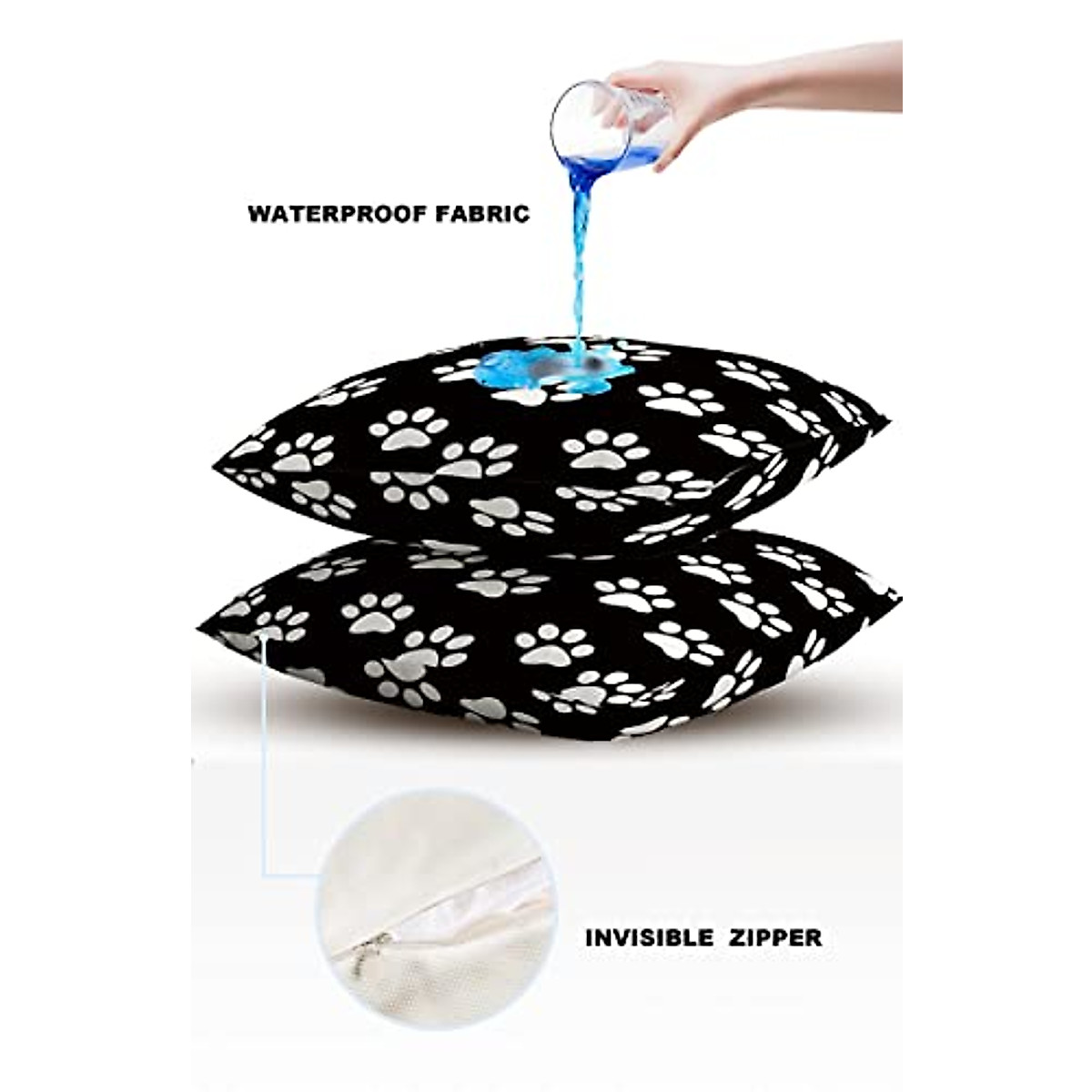 Outdoor Waterproof Throw Pillow Covers 16 x 16 Inches Set of 2 Dog Paw Prints Black and White Decorative Cushion Cover Pillowcase for Garden Patio Tent Beach Bedroom Livingroom Sofa Couch